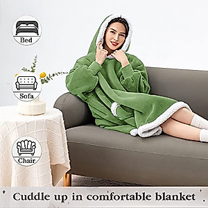 SONORO KATE Wearable Blanket Hoodie Gifts for Women Men Kids - Super Warm Fleece Sherpa Blanket Jacket with Elastic Sleeve,Big Pocket and Giant Hood (Green, Adult)