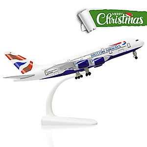 QIYUMOKE A380 British 1/300 Die-cast Metal Airplane Model -A380 Sky Jumbo a380 Model Plane with Stand (7.5 inches Long) for Aviation Enthusiast Gift or Display Decorations