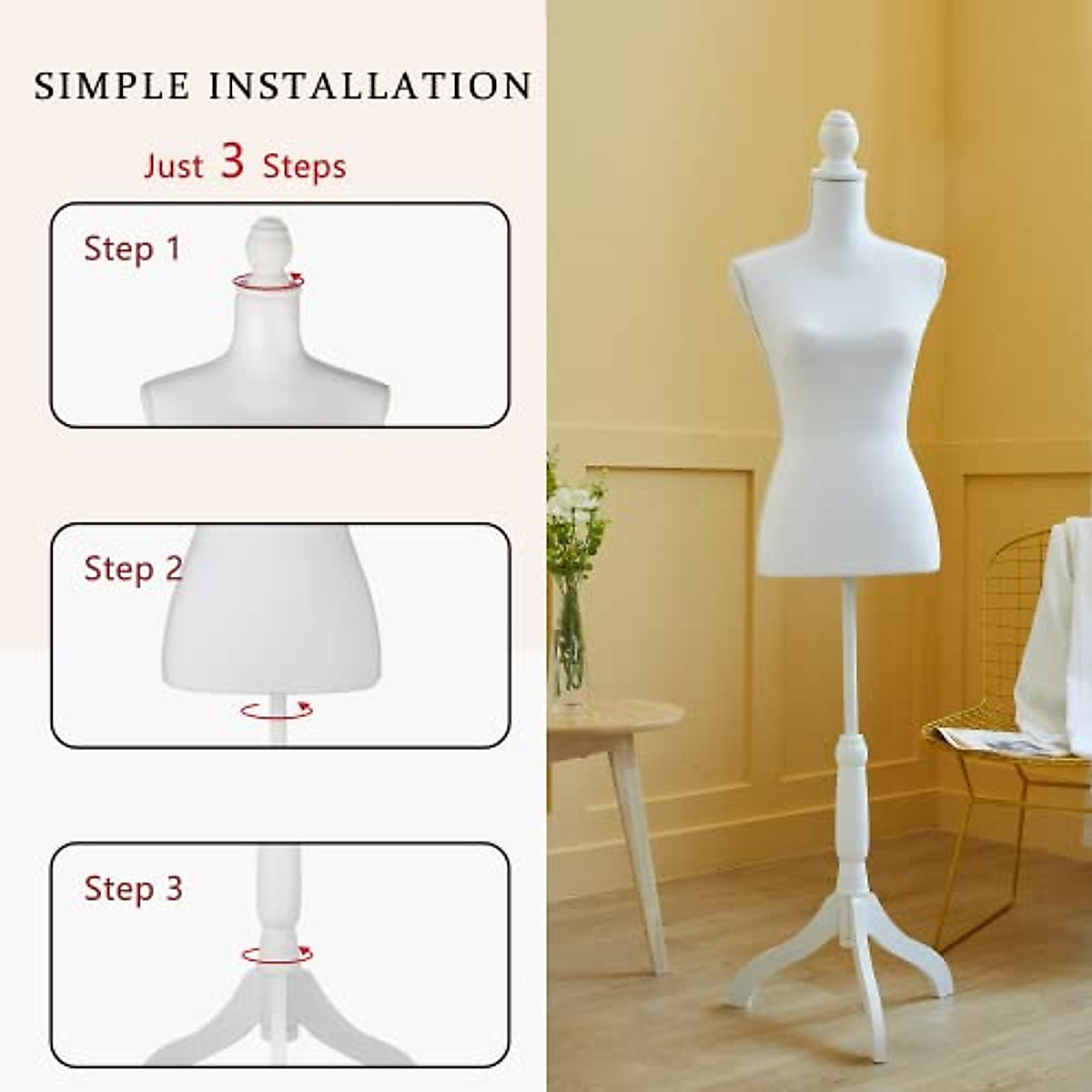 Encomle Dress Form Female Mannequin Torso, Height Adjustable Mannequin Body with Stand for Sewing, Display, White