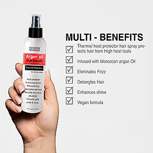 Thermal Hair Protector Spray - Enhances Shine, Eliminates Frizz, Detangles, Prevents Split Ends, Replenishes Nutrients, Heat Activated for Styling