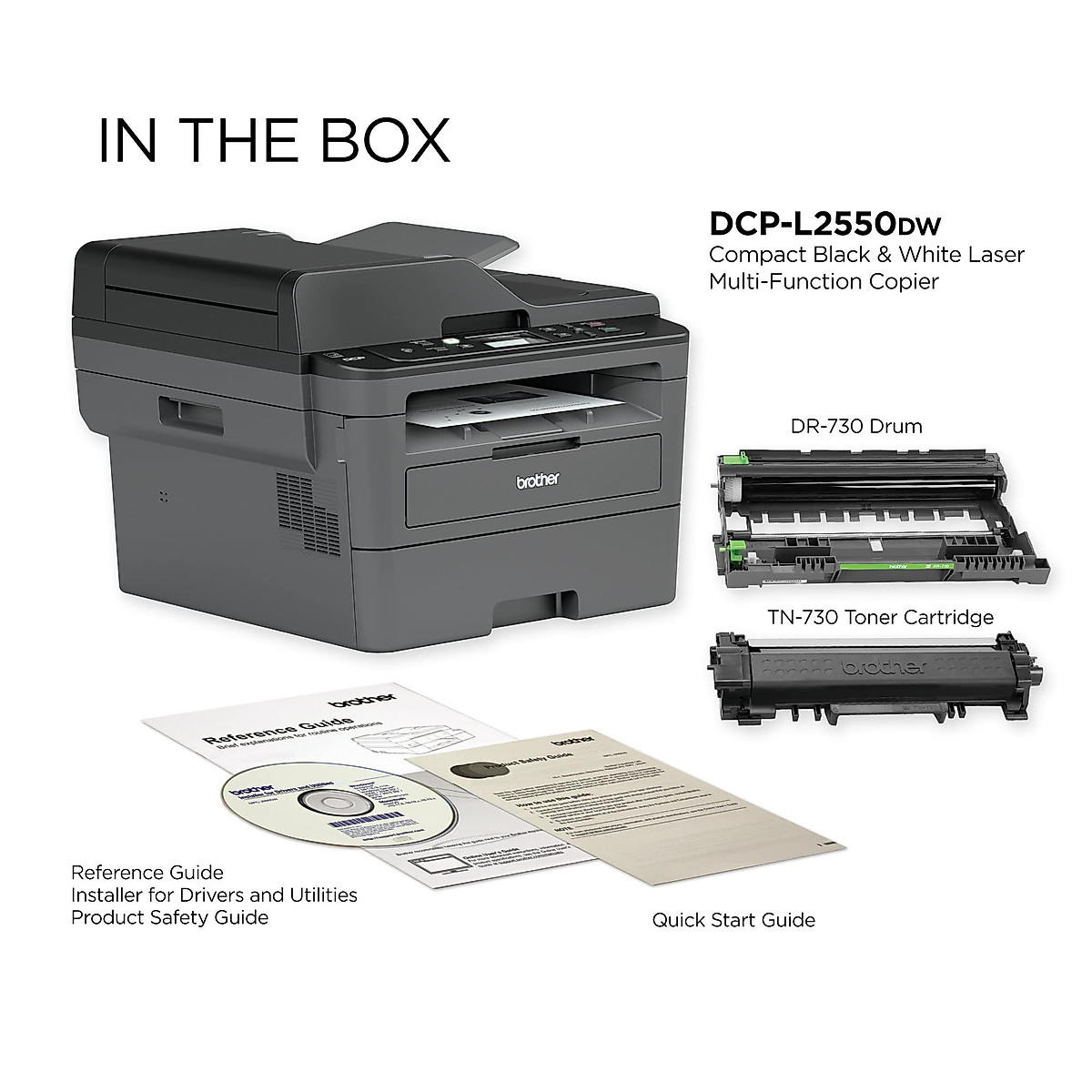 Brother DCP-L2550DWA All-in-One Wireless Monochrome Laser Printer - Print Scan Copy - 36 ppm, 2400 x 600 dpi, 8.5 x 14, 250-Sheet, 50-Sheet ADF, Automatic Duplex Printing, Broage Printer Cable