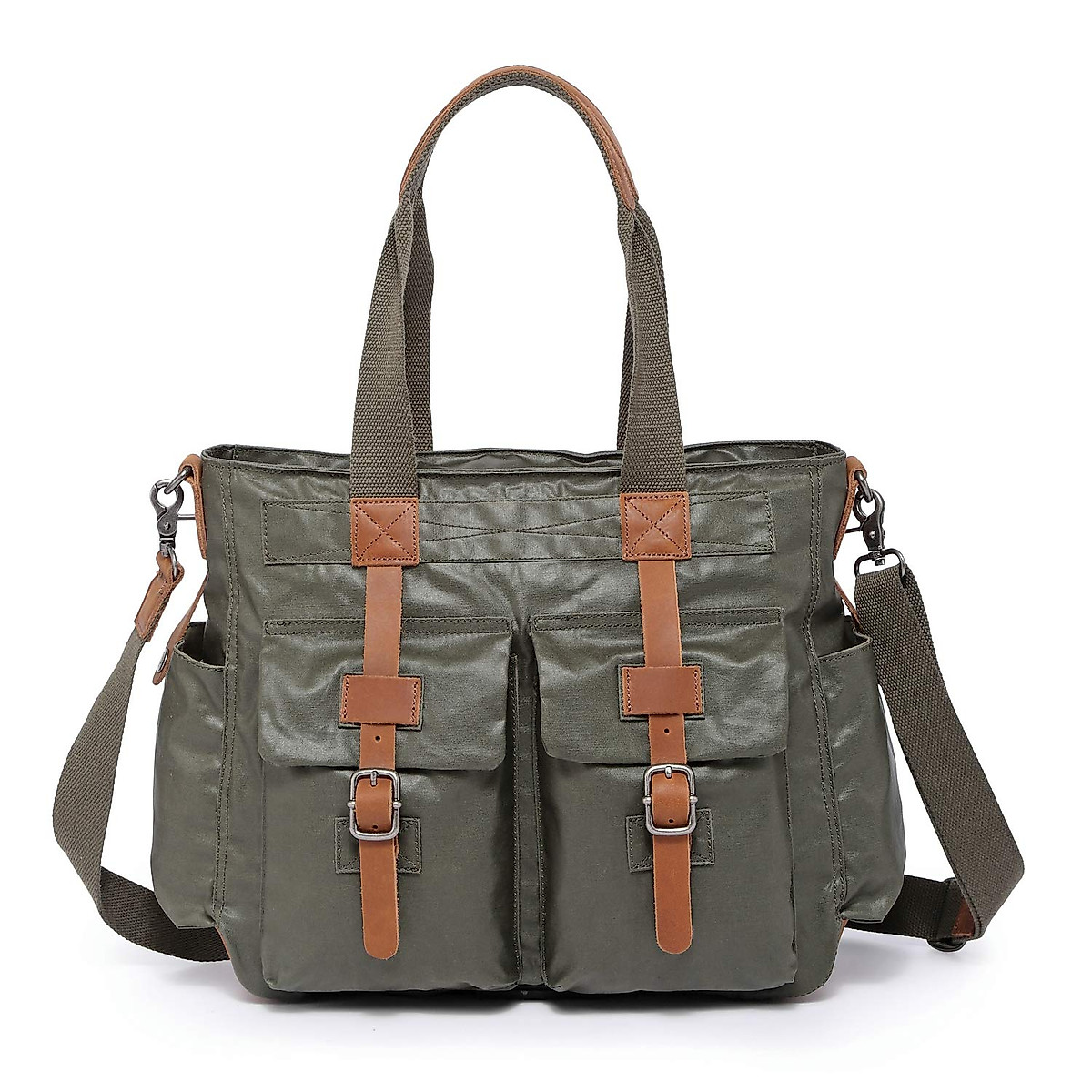 TSD Brand Urban Light Coated Canvas Tote Bag (ARMYGREEN)
