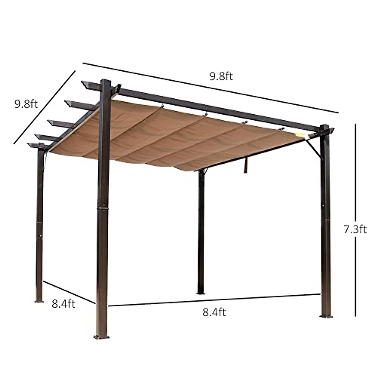 Outsunny 10' x 10' Outdoor Retractable Pergola Canopy, Aluminum Patio Pergola, Backyard Shade Shelter for Porch Party, Garden, Grill Gazebo - Brown
