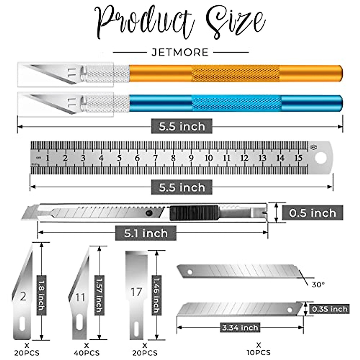 Jetmore 94 Pack Exacto Knife Craft Knife Kit, 2 Precision Exacto Knife Set, 80PCS #2/#11/#17 Hobby Knife Blades with Storage Case, Exacto Knife ​for DIY, Art Work, Cutting, Carving