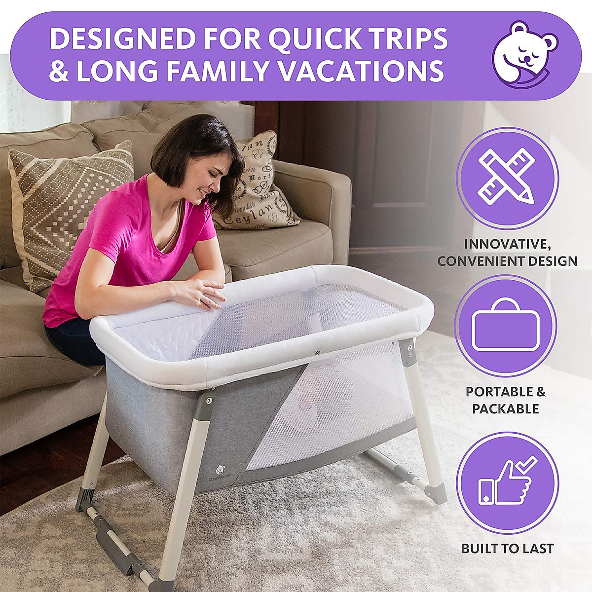 ComfyBumpy Travel Bassinet for Baby - Rocking & Sturdy Cradle - Includes Carry Case, Mosquito Net, Mattress, Sheets, Infant Crib, and Urine Pad - Portable Bed Side Sleeper for Newborn Babies