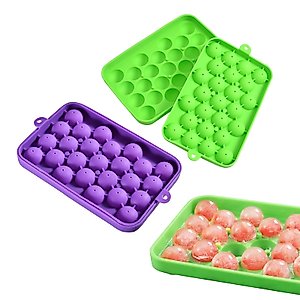 Lesunsul Ice Tray, Round Ice Trays, Pack of 2 Small Round Ice Trays, Silicone Small Ice Ball Trays, Easy-Release 25pcs Small Ice Ball, for Freezer, Cocktail, Whiskey, Juice, BPA Free