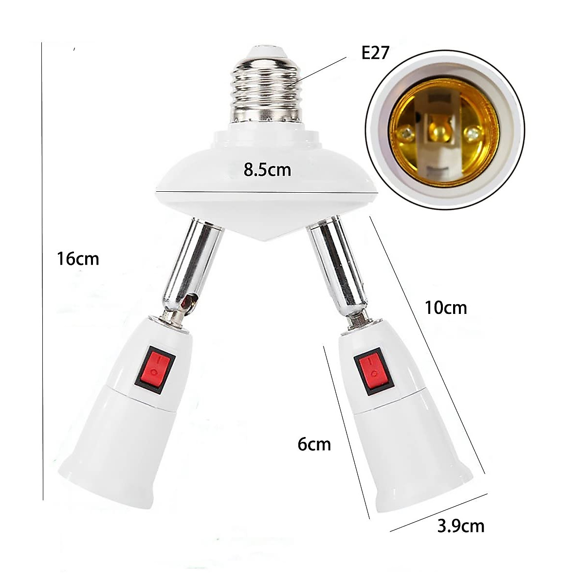 CLWHJ-360 Degrees Adjustable 2 in 1 E26/E27 Splitter Socket Adapter. E26/E27 Standard LED Bulbs 360 Degrees Adjustable 180 Degree Bendable Max Watt 120W (2 in 1)