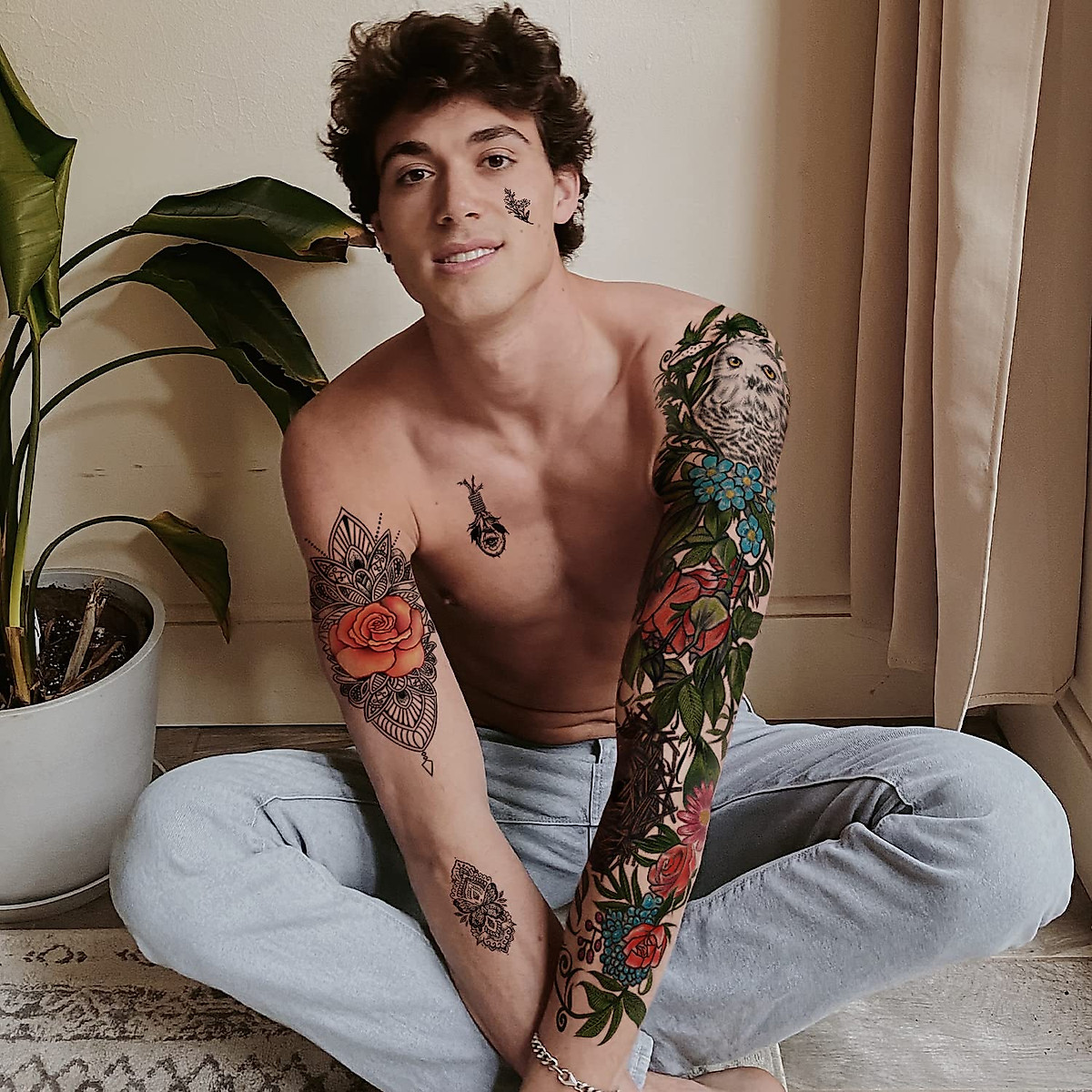 46 Sheet Full Arm Temporary Tattoo for Women with Peony Bird Daisy Rose Half Arm Flower Chrysanthemum Temporary Tattoos for Girls Boys Long Lasting Butterfly Fake Tattoo for Youngs