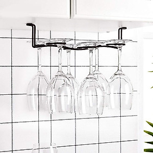 6 Bottles Wine Glass Rack,Cup Glass Stemware Iron Hanging Holder Organizer Under Cabinet Display Shelf Cup Storagefor Bar Kitchen