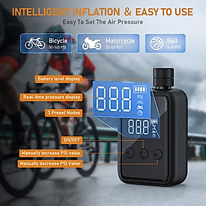 Tiiletzote Bike Pump Portable Air Compressor, 130 PSI Mini Bike Tire Pump with Gauge, Bicycle Inflator Pump Fits Presta & Schrader Valve, Electric Pump Auto Shut-Off, Small Air Pump Ball Motorcycle