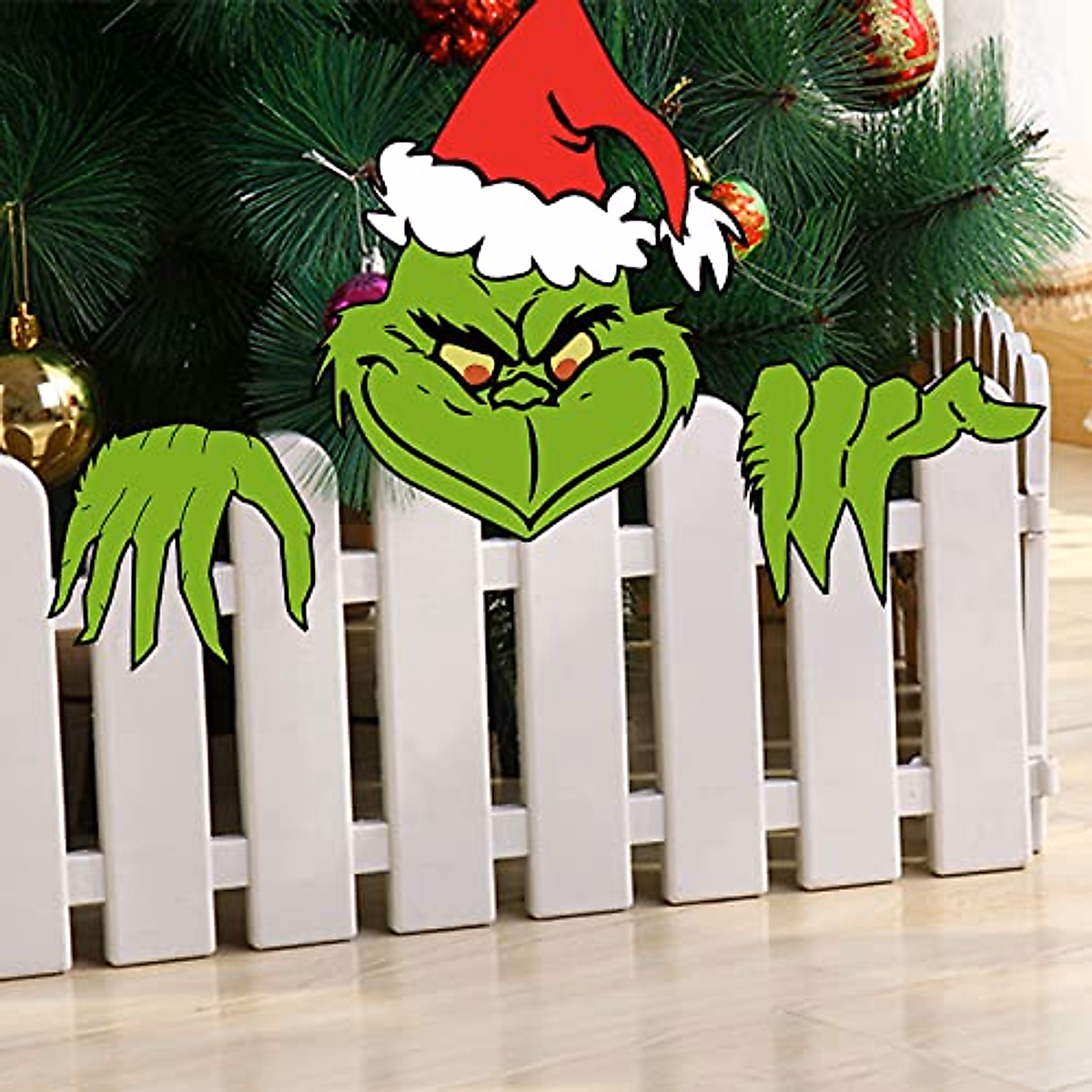 AMZFAVOR Christmas Decorations Outdoor - Fence Yard Sign with Hand Head for Holiday Christmas Fence Peeker Decorations