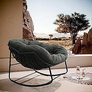Apepro Outdoor Rocking Chair,Padded Cushion Rocker Recliner Chair Outdoor for Front Porch, Living Room, Patio, Garden, Yard (Gray)