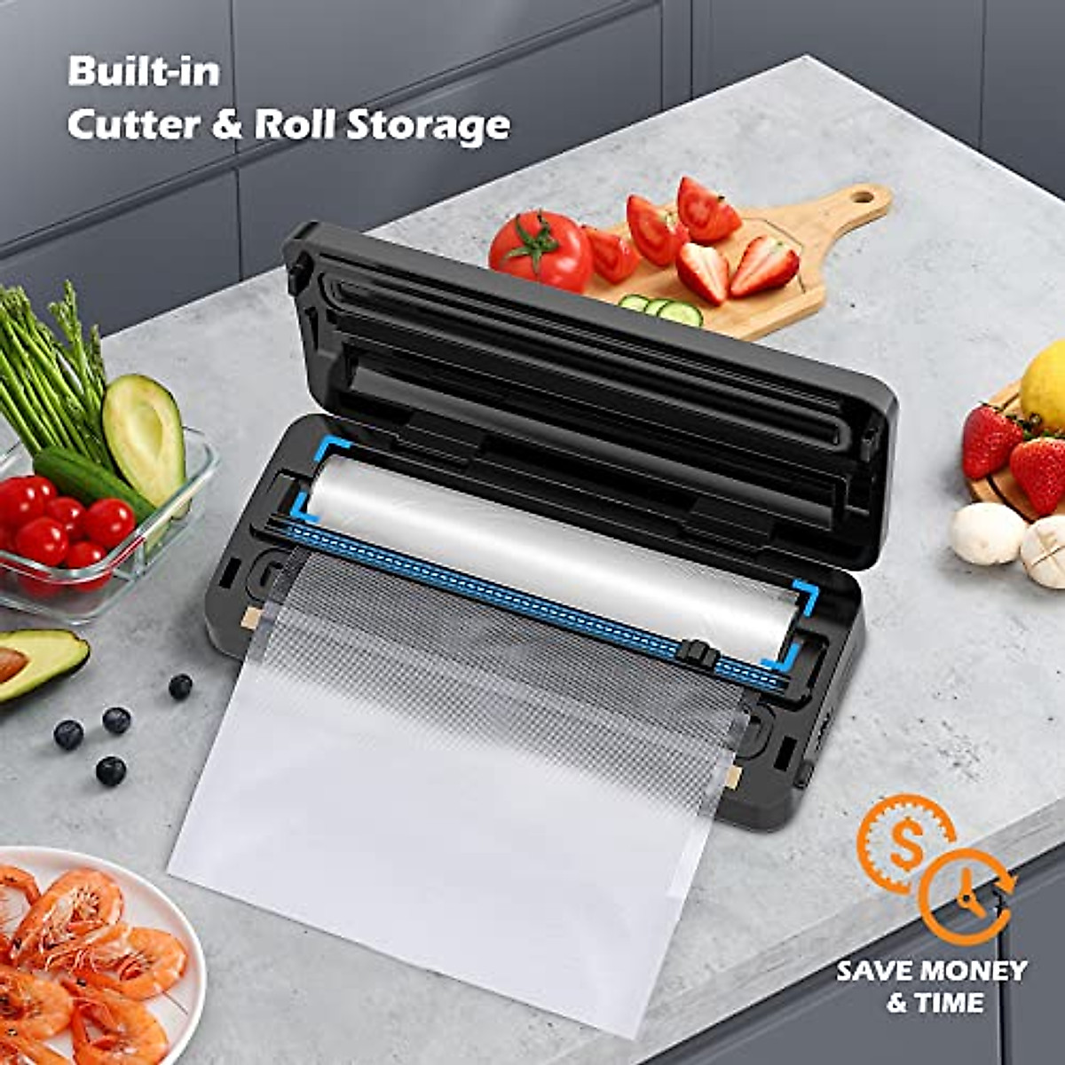 Vacuum Sealer Machine, 85Kpa Food Sealer with Built-in Cutter and Bag Storage(Up to 20 Feet Length), Dry & Moist Food Modes, Touch Control Panel, LED Indicator Lights, Compact Design, Lab Tested