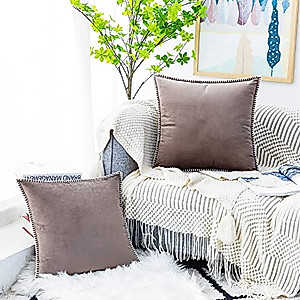 GAWAMAY Solid Soft Velvet Farmhouse Spring Pillow Covers 18x18 Set of 2,Decorative Green Throw Pillows with Chenille Edge,Square Boho Couch Pillows for Living Room Sofa Couch Beding(45x45cm) Green