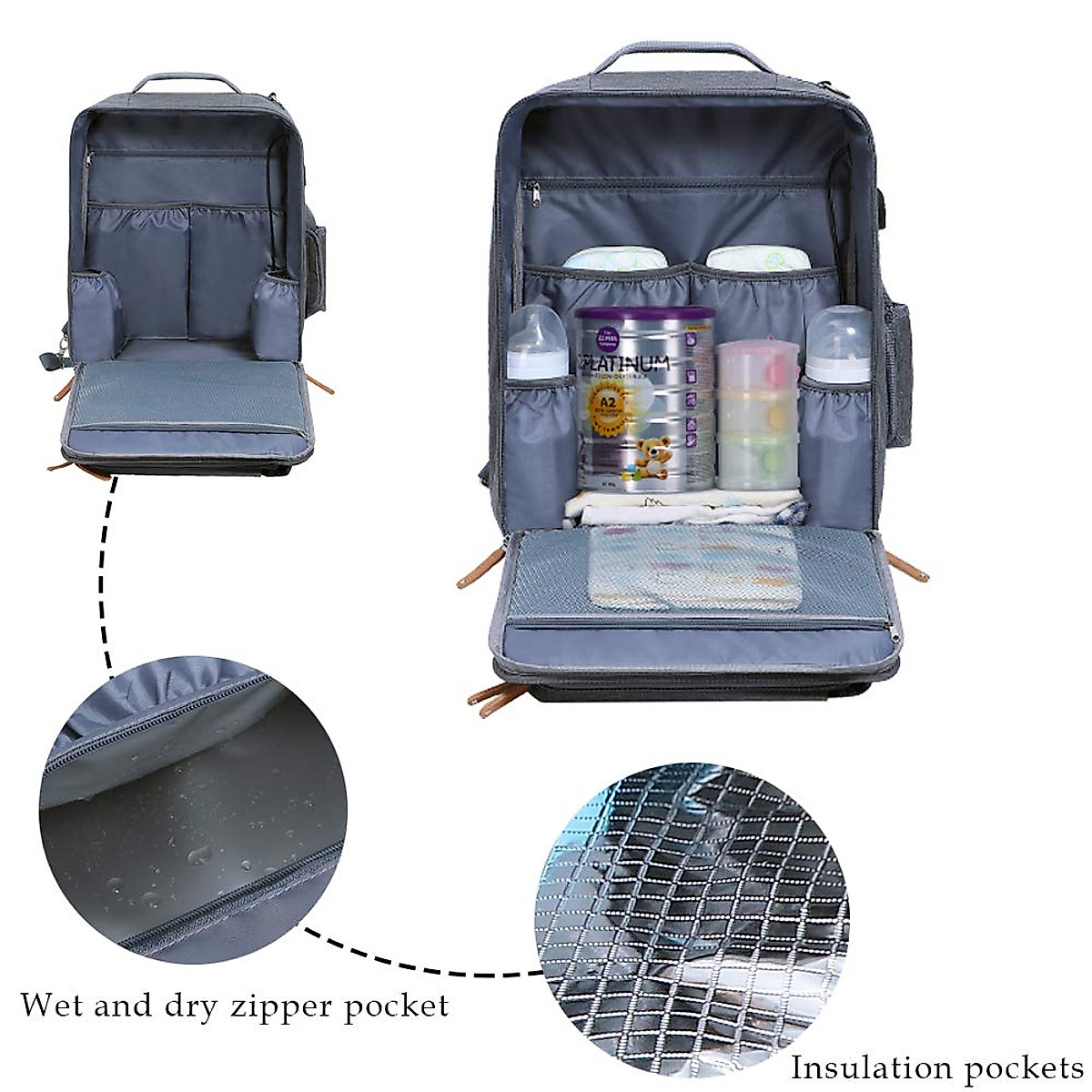 MOMIGO Baby Diaper Backpack - Large Capacity Waterproof Nappy Bag with Insulated Pockets and 14-inch Laptop Compartment, Large Daypack Business Weekender Luggage Backpack for Momm Dad （Black）