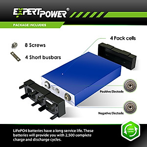 ExpertPower 4 Pack 3.2V 100Ah LiFePO4 Lithium Prismatic Battery Cell | A Grade 2500-7000 Life Cycles & 10-Year LifeSpan | Deep Cycle Rechargeable