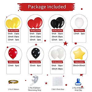 HYOWCHI Mickey Birthday Party Supplies - 132 Pcs Mickey Theme Birthday Baby Shower Party Balloon Garland Arch Kit, Red Yellow Black White Latex Balloon Arch For Mickey Theme Party Decorations