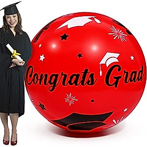Hiboom 60 Inch Graduation Beach Ball Class of 2023 Giant Beach Ball Inflatable Large Beach Ball Blow up Plastic Graduation Party Supplies for Summer Pool Party Favors Water Games (Red Black)