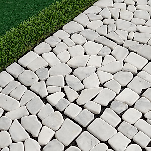 Deck Tile Natural Marble Flooring, Outdoor Garden Patio Balcony Deck Tile, All Weather DIY Interlocking Floor with Drainage Floor, (12"X12", White, 6)