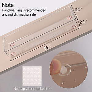 6 Pcs Large Clear Plastic Drawer Organizers Tray 15" x 6.3" Storage Bins with 25 Pcs Non-Slip Pads for Makeup, Jewelries, Kitchen Utensils, Bathroom and Office