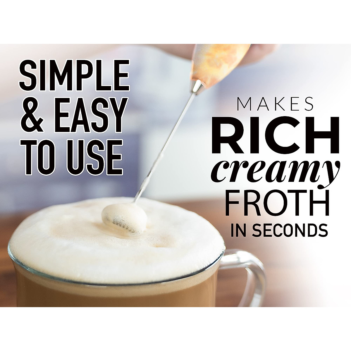 PRO MILK FROTHER WAND - ULTRA HIGH SPEED HANDHELD FROTHER - UPGRADED STAND - Powerful Handheld Mixer with Infinite Uses - Super Instant Electric Foam Maker with Stainless Steel Whisk (Granite)