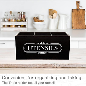 Kitchen Utensil Holder for Countertop-Cooking Utensil Holder, Utensil Holder for Party, Farmhouse Kitchen Decor, Wooden Large Utensil Holder, Utensil Organizer for Countertop (Black)