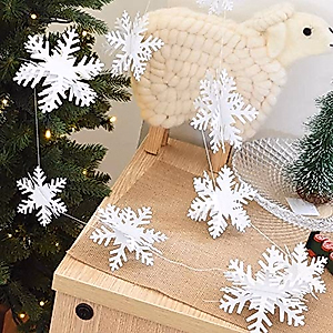OuMuaMua Winter Christmas Hanging Snowflake Decorations, 12PCS Snowflakes Garland & 12PCS 3D Glittery Large White Snowflake for Christmas Winter Wonderland Holiday New Year Party Home Decorations