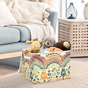 Vnurnrn Storage Bin with Lid Collapsible Vintage Rainbow Flower Print, Large Capacity Foldable Storage Basket Cube for Clothes Toys 16.5×12.6×11.8 IN