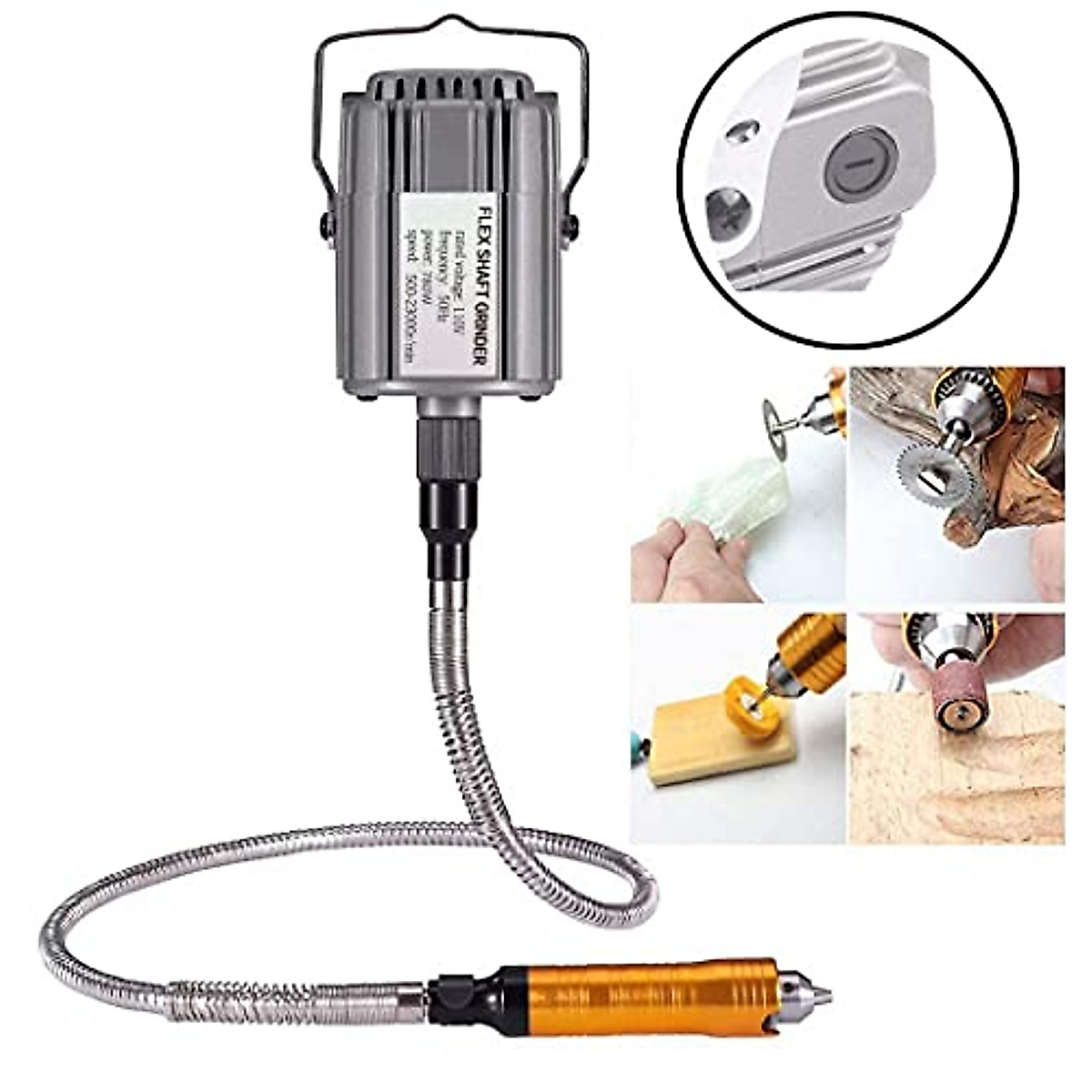 VOTOER Rotary Tool Flex Shaft Hanging Grinder Carver Electric Multi-function Metalworking Tools Repair Kit, Foot Pedal Control, 780W Strong Power, Metal Flexible Shaft, 23000 RPM