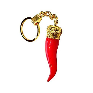 Italian Red Horn with Gold Chain Keychain – Italy Collection of Key Rings & Fobs Great Chili Pepper Charm Rear View Mirror