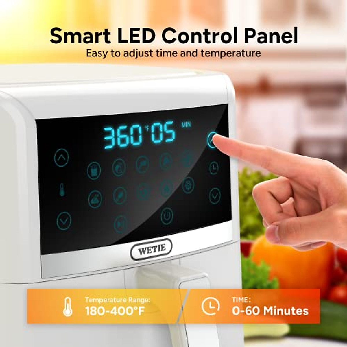 Air Fryer White, WETIE 7.5 Quart Air Fryer Oven Oilless Cooker, 1700W Hot Air Fryers with Digital LED Touch Screen, 10 Preset Cookings, Non-stick Basket, Suitable for Large Families, Recipe Included, White