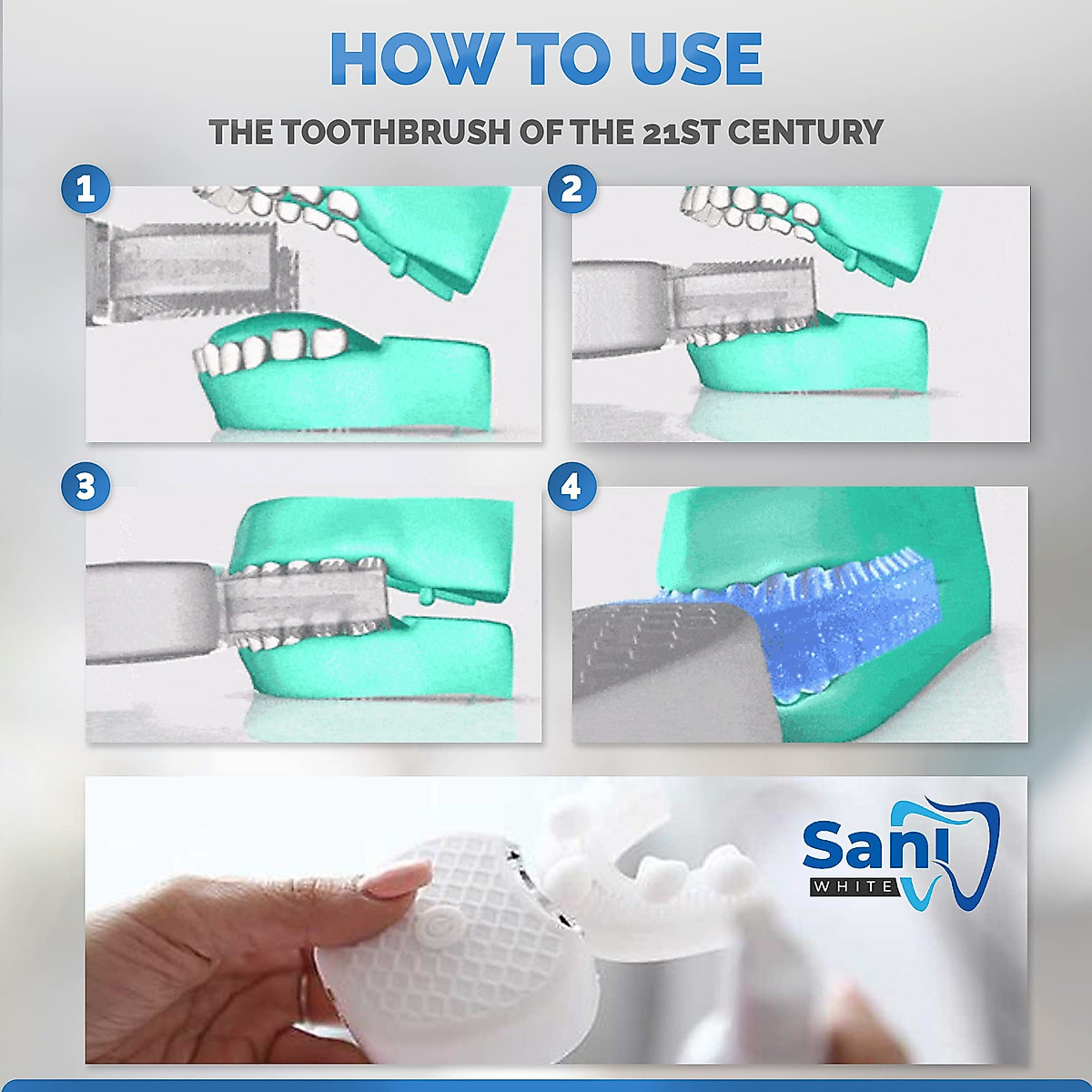 Sani White Ultrasonic Toothbrush, Ortho Sparkle Sonic Glow Brush, 360 Brite Toothbrush Adult U Shaped Toothbrush Ultrasonic Tooth Cleaner Teeth Whitening Light Electric Automatic Toothbrush Hands Free