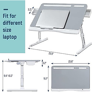Laptop Bed Tray Desk, Adjustable PVC Leather Bed Table 2 Drawer, Portable Laptop Lap Desk with Foldable Legs for Bed Sofa Couch Floor, Supplies for Online Working, Study