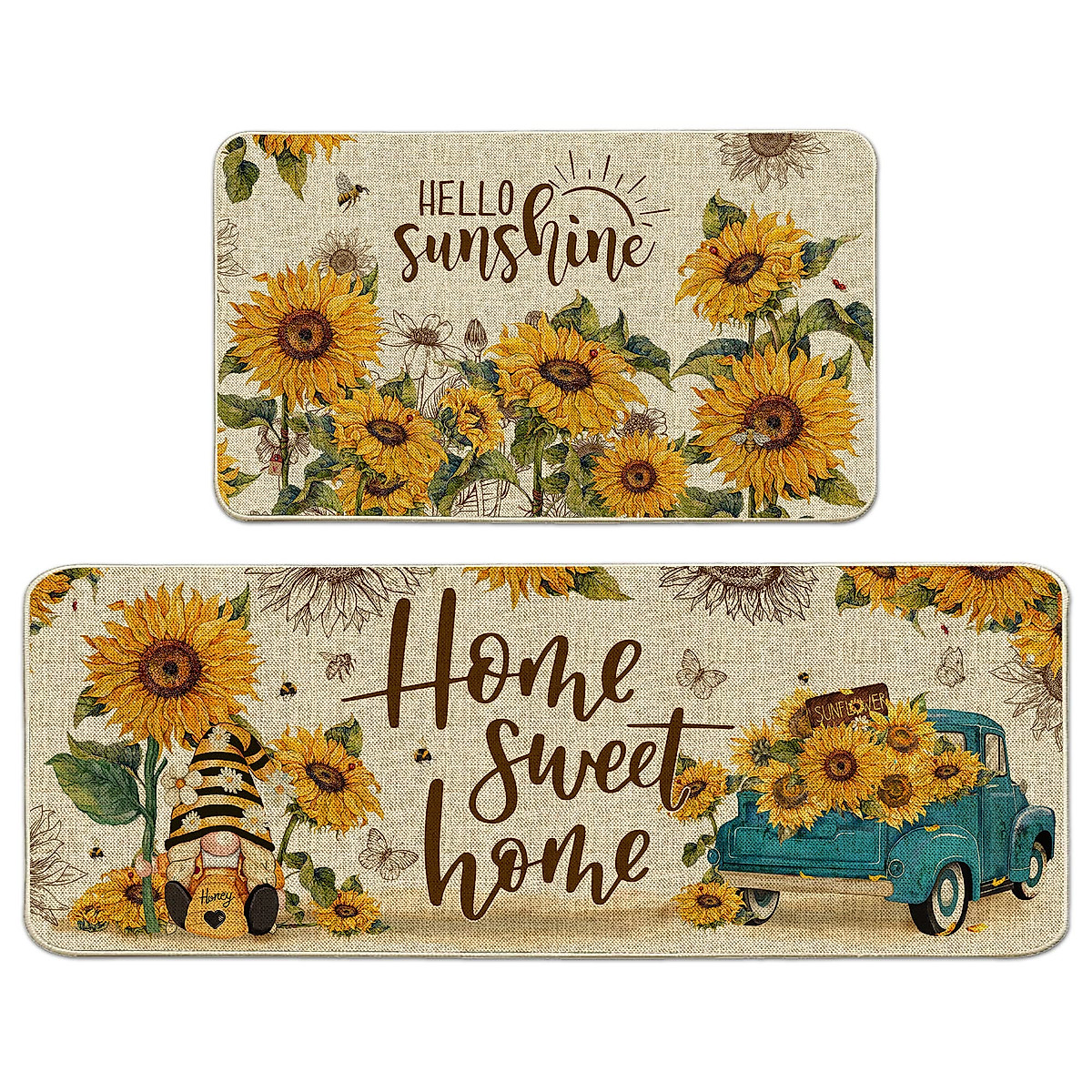 Hexagram Sunflower Kitchen Rugs and Mats Set of 2, Sunflower Kitchen Mats, You are My Sunshine Farmhouse Anti Fatigue Mats for Floor Decorations, Sunflower Kitchen Decor 17x29 Inch-17x47 Inch