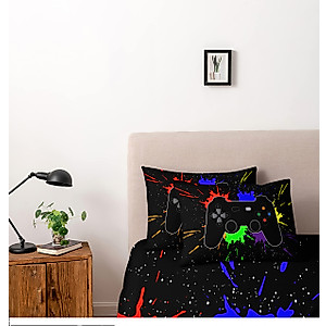 Elnonthy Gaming Duvet Cover Set Twin Size, Gamer Bedding Sets for Boys,Boys Video Games Comforter Cover,Bed Set for Teen Boys Bedroom,Gamepad Controller,3 Piece with 2 Pillow Shams