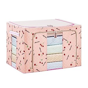 Storage Bins Boxes, Foldable Storage Bag-Capacity 72 L, Steel Frame Support Clothing Storage Bag, Quilt Collection Bag, Clothing Storage Bag With Transparent Window (Storage Bag - 1 Pack) (Pink)