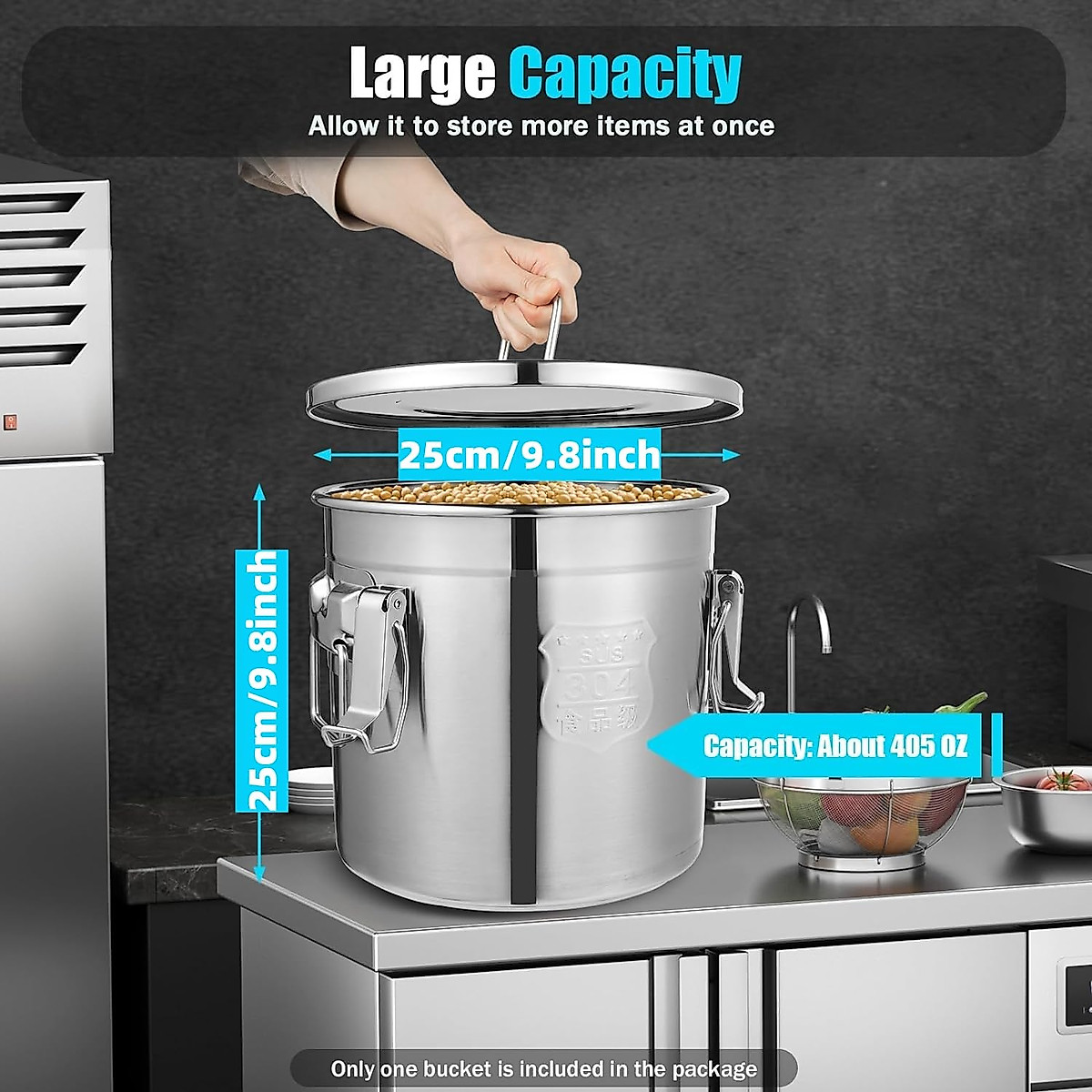 GCIUEMMH 6L/12L Stainless Steel Airtight Canister for Kitchen - 304 Stainless Steel Kitchen Cereal Container Milk Storage Canister Flour Container Kitchen Storage Bucket With Lid and Handles (12L)