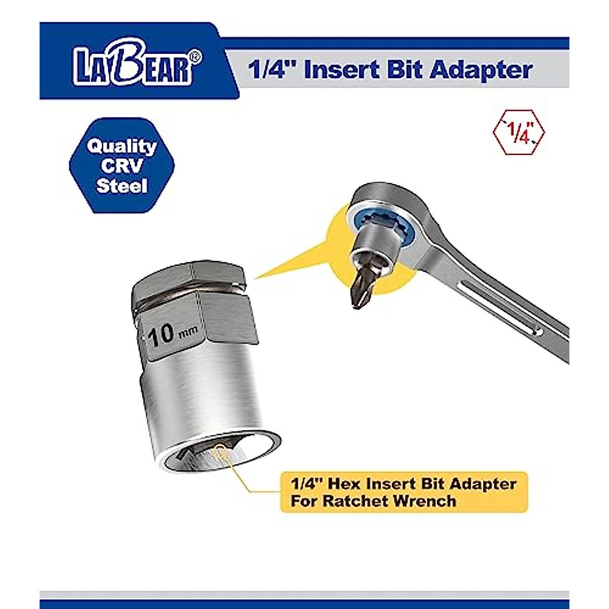 LABEAR- 4pcs Ratcheting Wrench to Square Drive Adapter Set