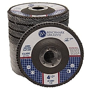 Benchmark Abrasives 4.5" x 7/8" Premium High-Density Jumbo Zirconia Type 29 Flap Discs for Sanding, Stock and Rust Removal, Finishing, Grinding, Deburring (10 Pack) - 40 Grit