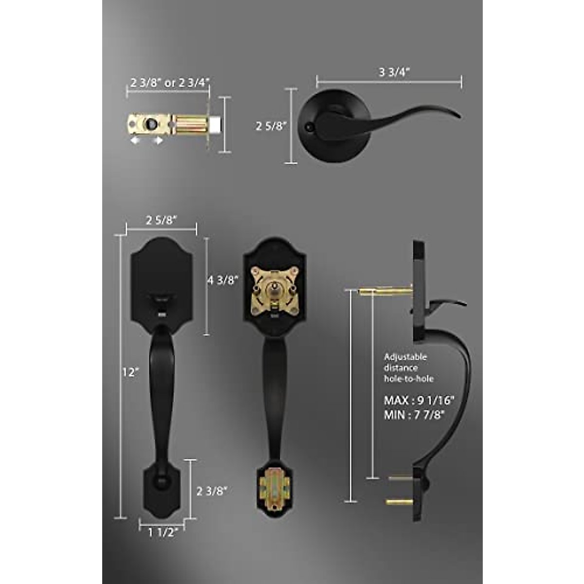 goldenwarm Black Front Door Handle, Entry Door Handle and Reversible Handle Lever, Single Cylinder Front Door Handle Only, Matte Black Front Door Entry Handleset, Entry Way Door Handle