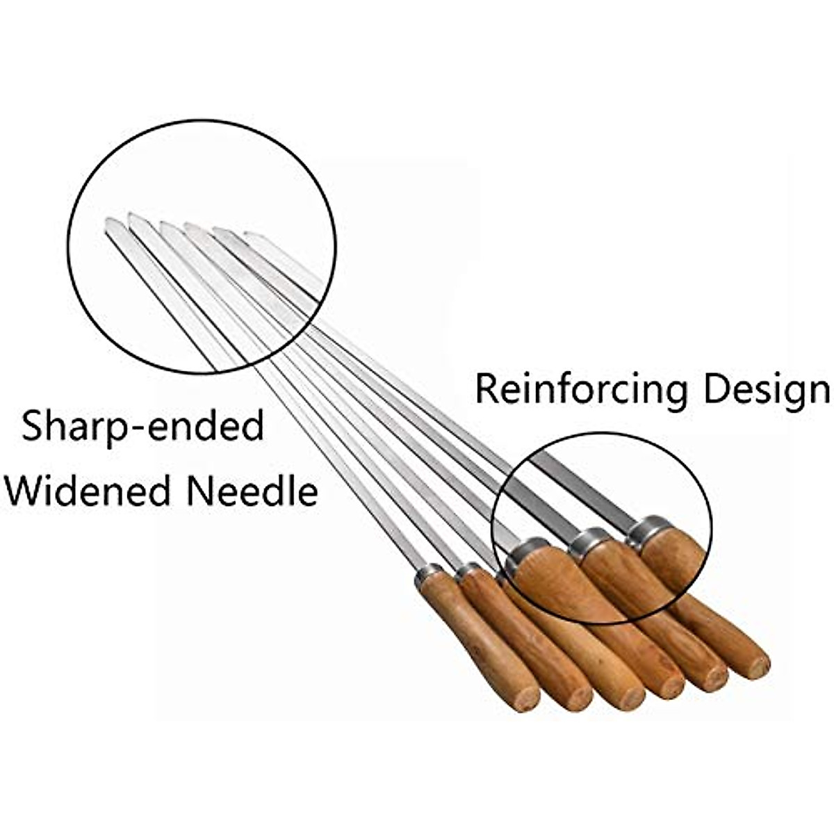 IMEEA Flat Skewers for Kabobs Stainless Steel Kebab Skewers for Grilling 16.5 Inch Barbecue Skewers with Nonslip Wooden Handle, Set of 6