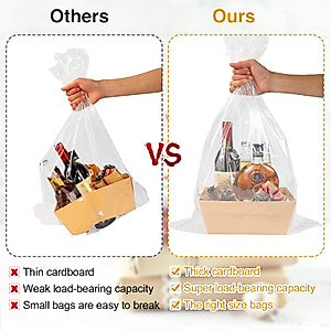 6 Pack Baskets for Gifts Empty- Large Sturdy Kraft Gift Basket Kit with Pull Bows and Clear Gift Bags for Christmas Wedding Birthday Party Gift Wrapping