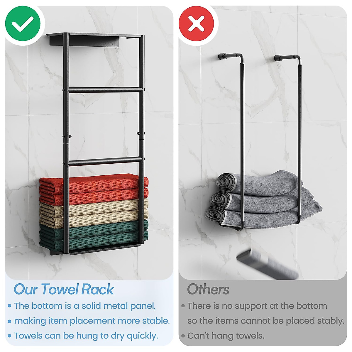 KDFurn Towel Racks for Bathroom, Towel Storage Rack for Rolled Towels, Towel Holder Wall Mounted Metal Organizer for Bathroom, Living Room, Bedroom.