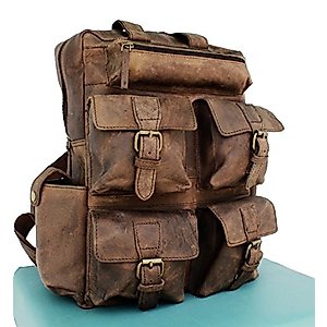 Art On Leather Genuine Leather Backpack For Women And Men - Buffalo Vintage Leather Backpack And Leather Laptop Backpack - Leather School Backpack With Laptop Sleeve And Vintage Leather Travel Bag