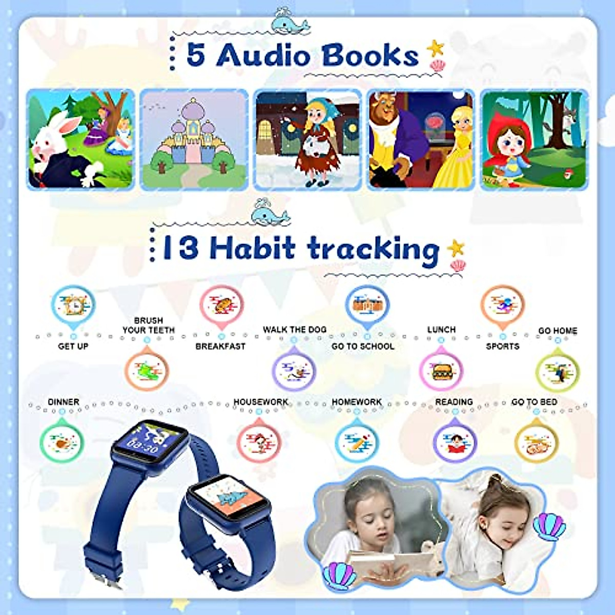 Smart Watch for Kids Watches - Kids Game Smart Watch Girls Boys Ages 4-12 Years with Music Player HD Touch Screen 23 Games Camera Alarm Video Pedometer Flashlight Kids Smartwatch Gift Toys (Blue)