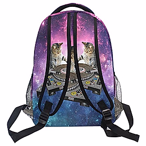 Wamika Funny Kitty Cat School Backpacks for Girls Kids Boys Galaxy Nebula Book Bag Waterproof Student Laptop Backpack Casual Extra Durable Lightweight Travel Sports Day Pack College Carrying Bags