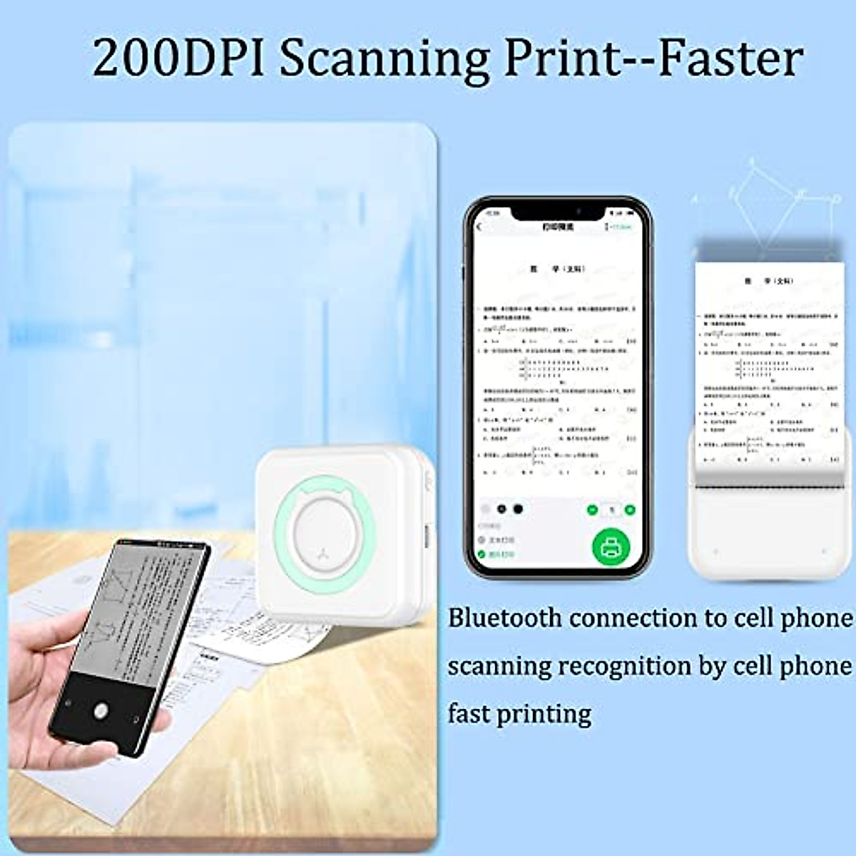 Cuifati Mini Printer Thermal Portable Wireless Bluetooth Label Wrong Question Printing 200dpi Phone Photo Printer (Pink)