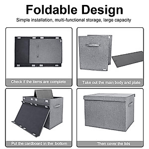 VERONLY Large Toy Box Chest Storage with Lid - Collapsible Kids Toys Boxes Organizer Bins Baskets with Handles for Boys, Girls,Nursery,Playroom,Clothes,Blanket,Bedroom( Gray)