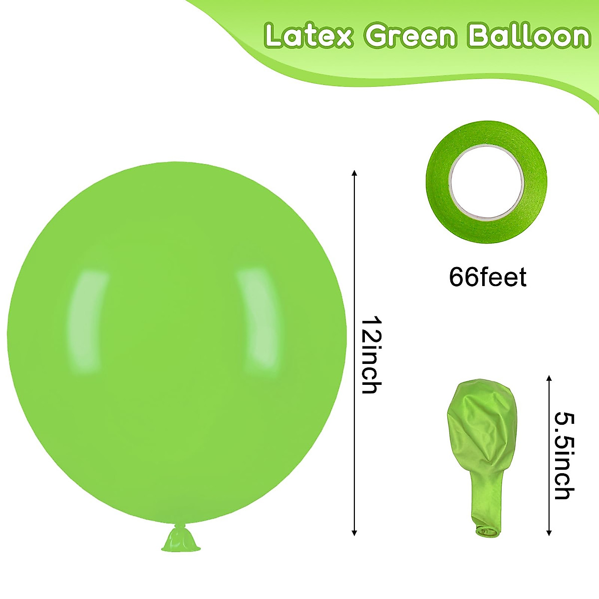 RUBFAC Lime Green Balloons Latex Party Balloons, 100pcs 12 Inch Green Balloons for Party Decoration Like Birthday Party, Graduation, Wedding, Baby Shower, Gender Reveal (with Green Ribbon)