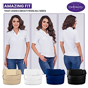 BELTAWAY Narrow No Show Adjustable Stretch Belt Narrow Flat Buckle Fits Through Small Skinnier Belt Loops (Black, one size (0-14))